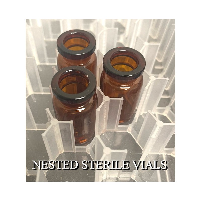 ISO 6R Amber Sterile Open Vials, 22x40mm, Depyrogenated, Nested Tray of ...